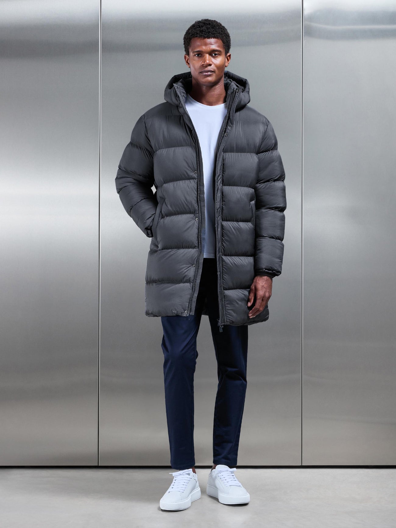 Matte Mid Length Puffer Jacket in Grey | ARNE UK
