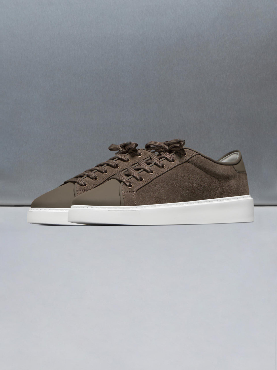 Mid Leather Toe Cap Trainer in Taupe | ARNE UK