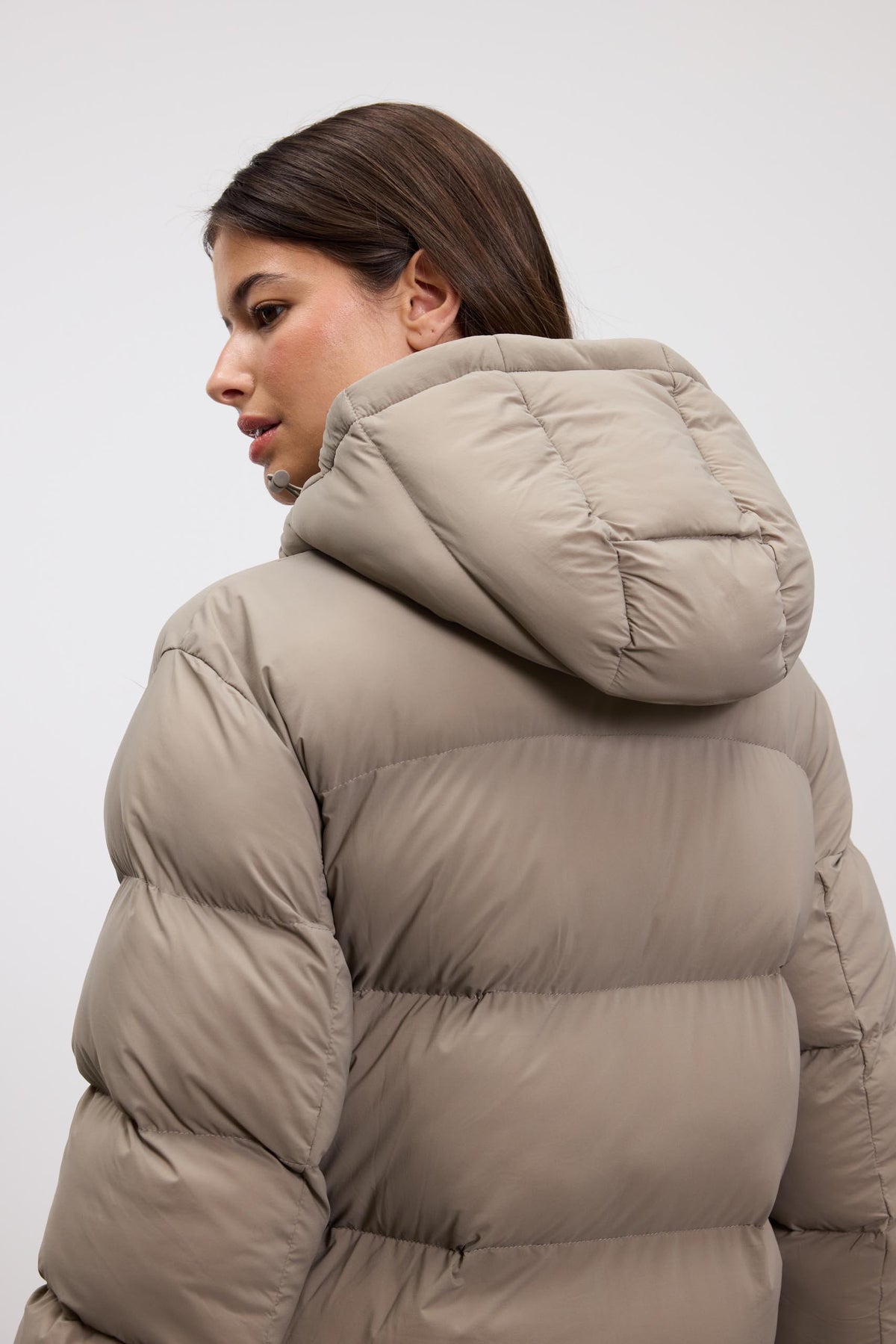 Womens Mid Length Puffer Jacket in Stone | ARNE UK