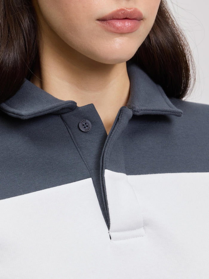 Womens Neoprene Relaxed Rugby Polo Shirt in Slate Blue White | ARNE UK