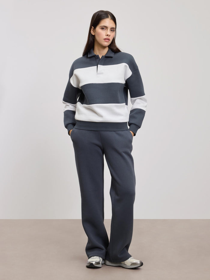 Womens Neoprene Relaxed Rugby Polo Shirt in Slate Blue White | ARNE UK