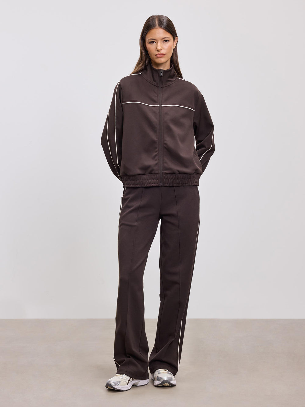 Womens Piping Track Jacket in Brown | ARNE UK