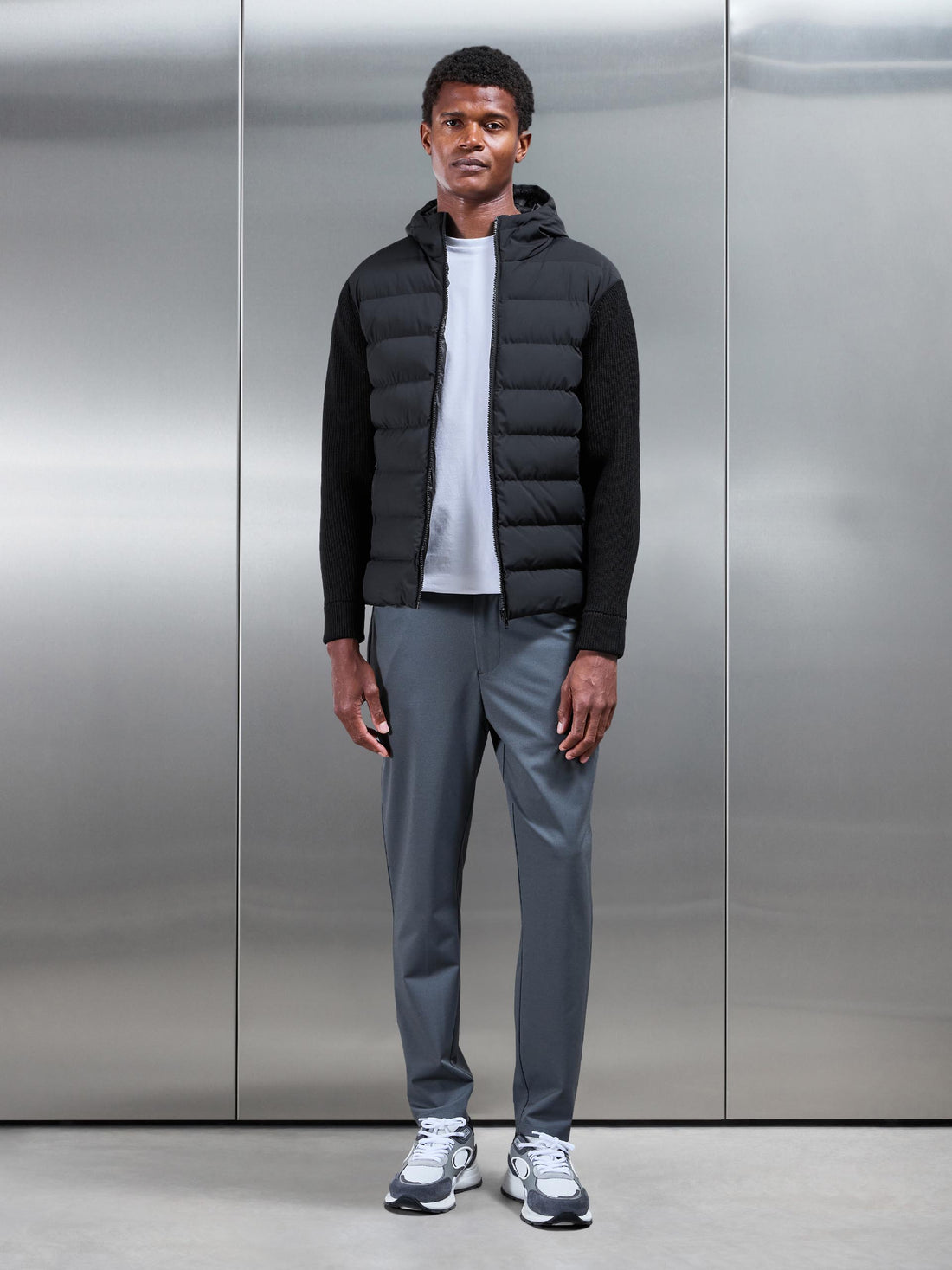 Ribbed Knit Hybrid Puffer Windbreaker in Black | ARNE US