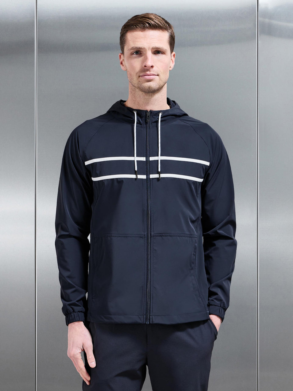 Shell Stripe Windbreaker in Navy | ARNE UK