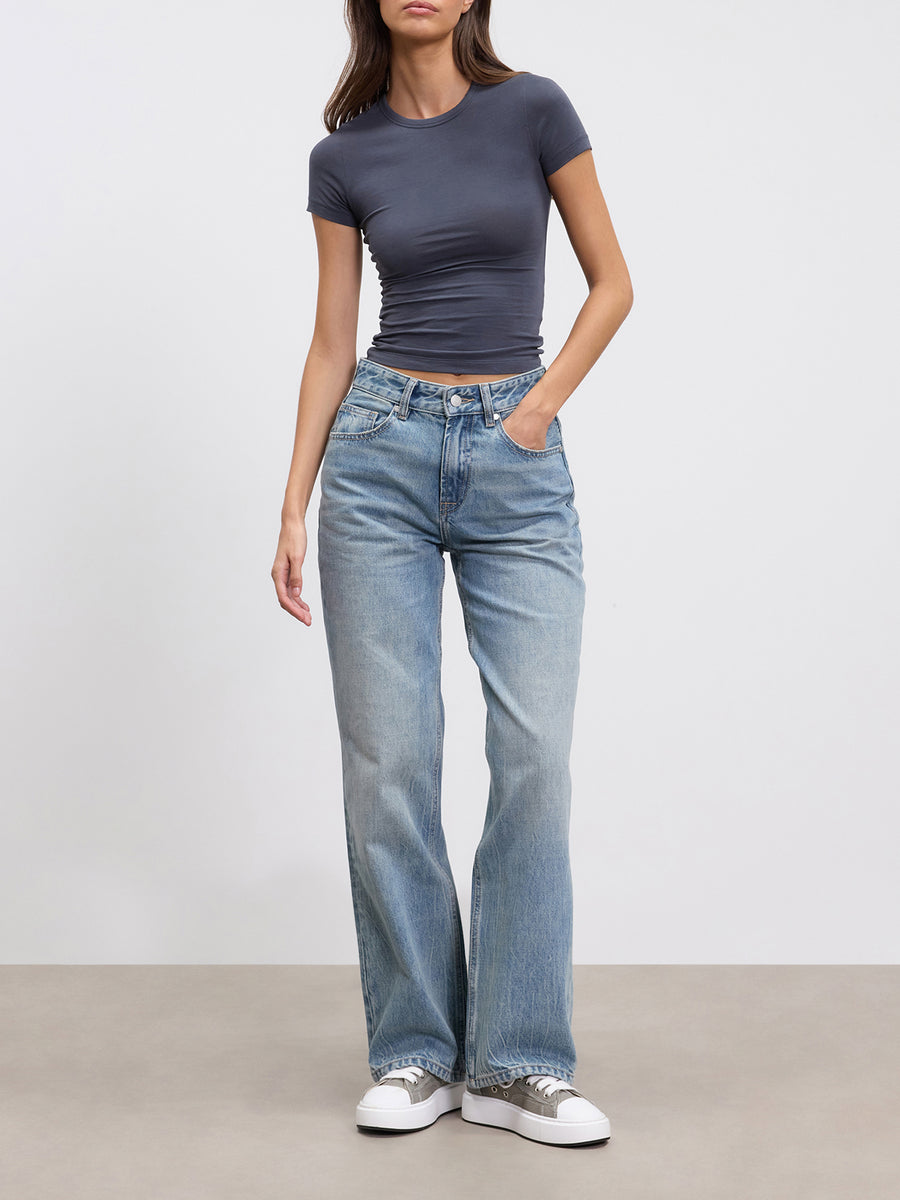 Womens Cotton Jersey T-Shirt in Slate Blue | ARNE UK