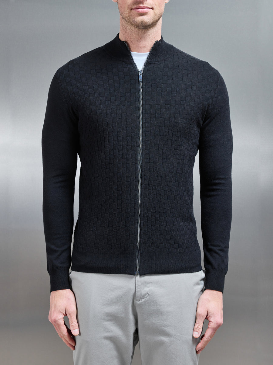 Square Textured Zip Through Jacket in Black | ARNE UK