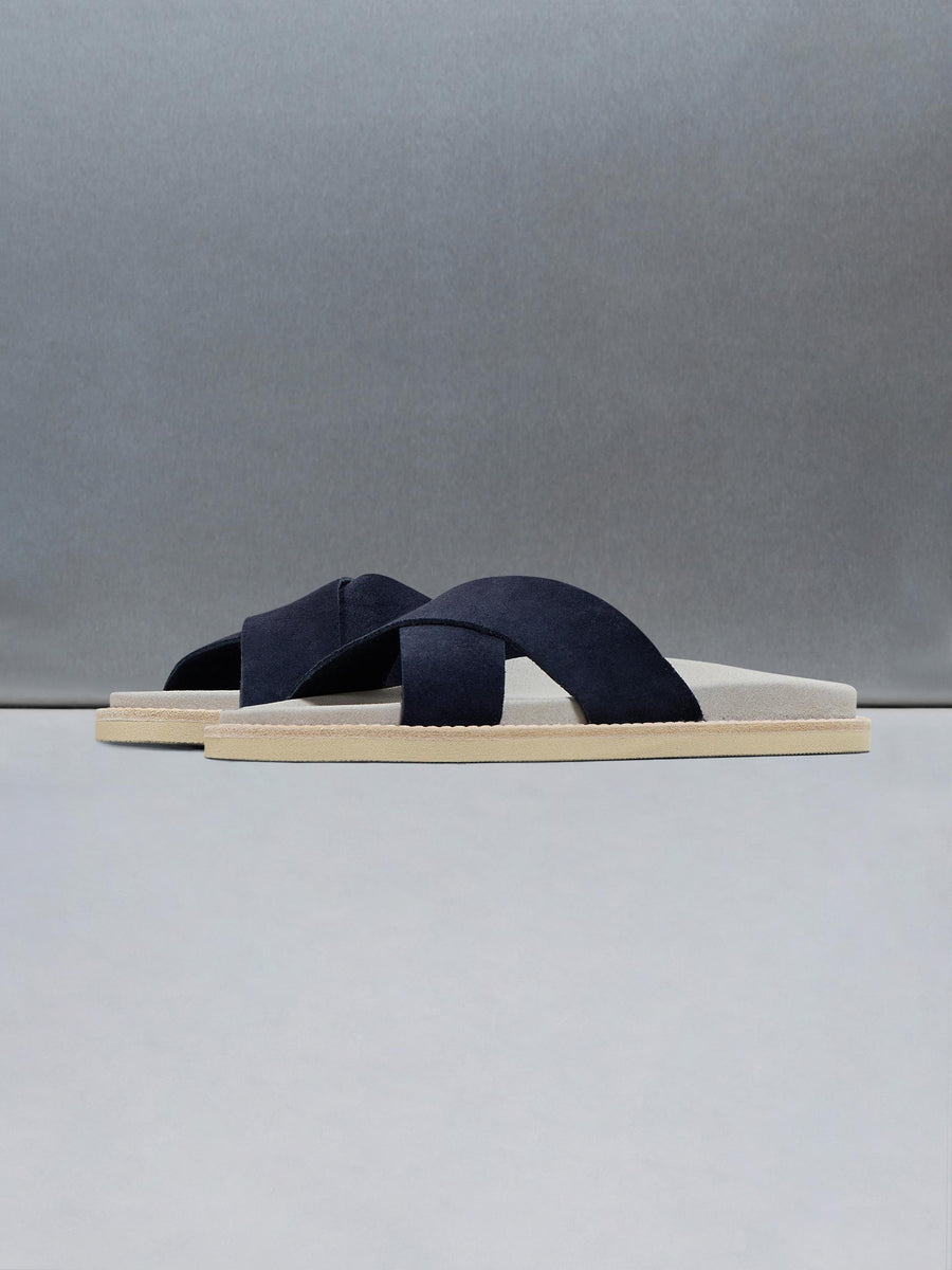 Suede Crossover Slides in Navy | ARNE UK