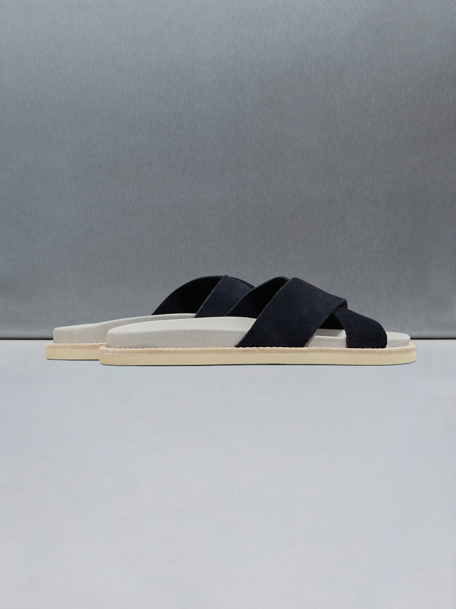 Suede Crossover Slides in Navy | ARNE AU