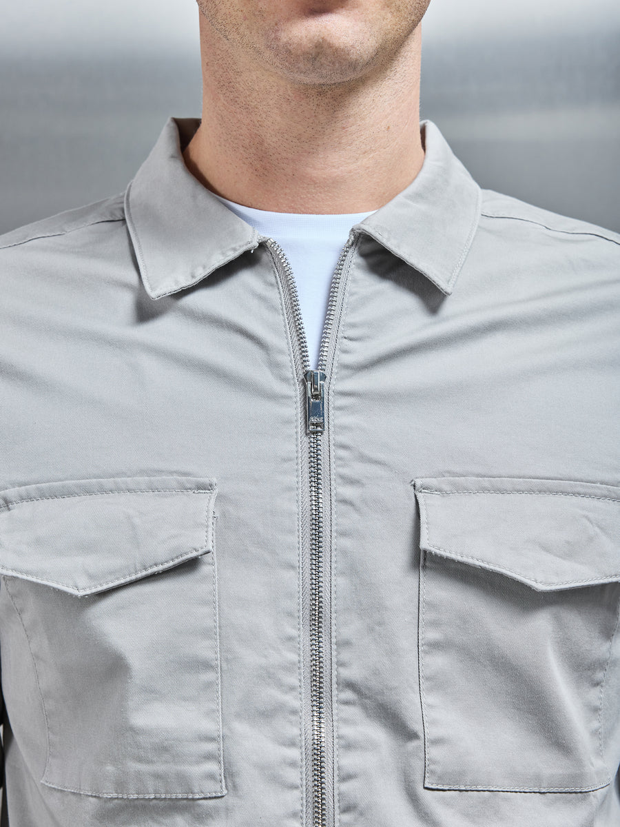 Tailored Cotton Cargo Jacket in Stone | ARNE US