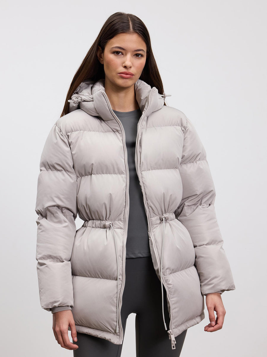 Womens Tie Waist Puffer Jacket in Stone | ARNE UK