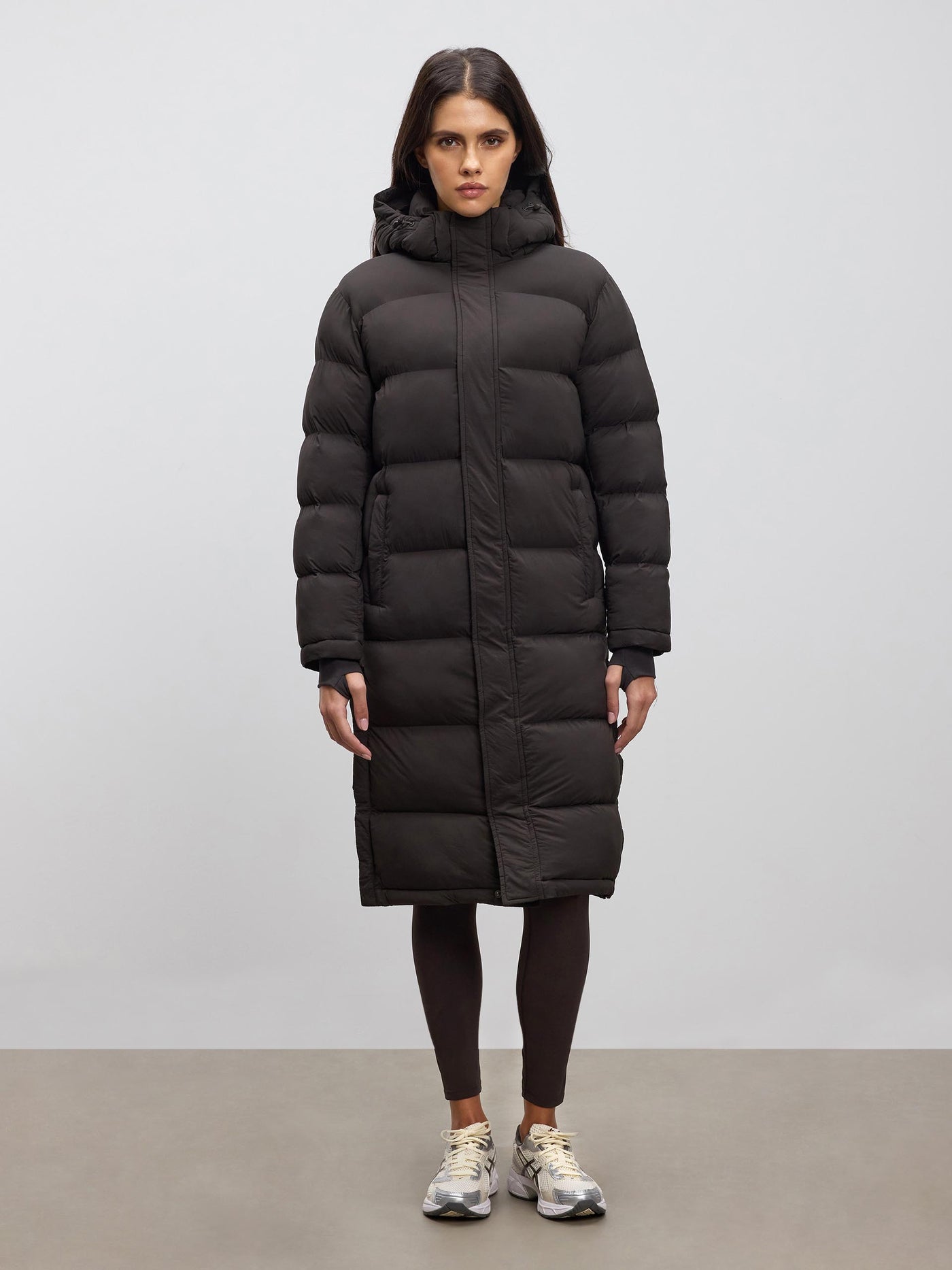 Womens Mid Length Puffer Jacket in Brown | ARNE UK