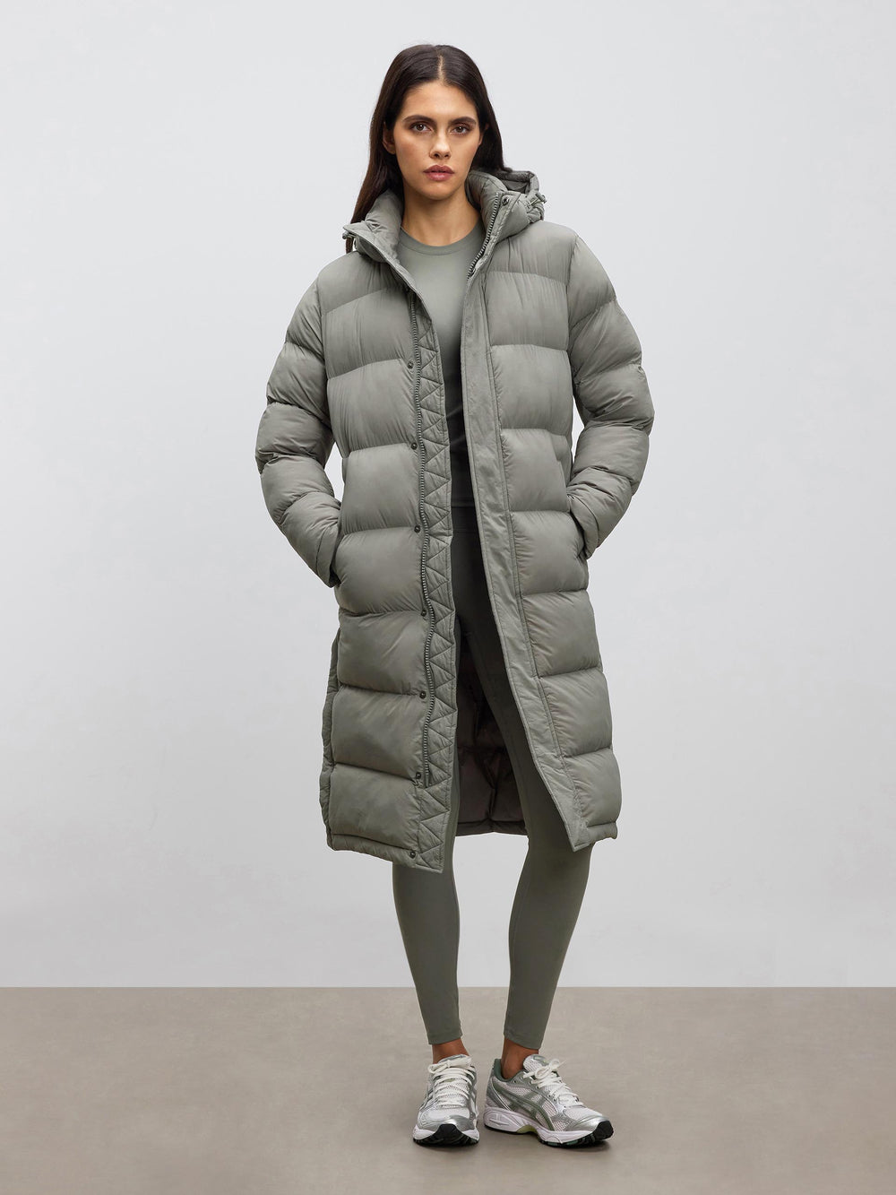 Womens Mid Length Puffer Jacket in Sage | ARNE UK