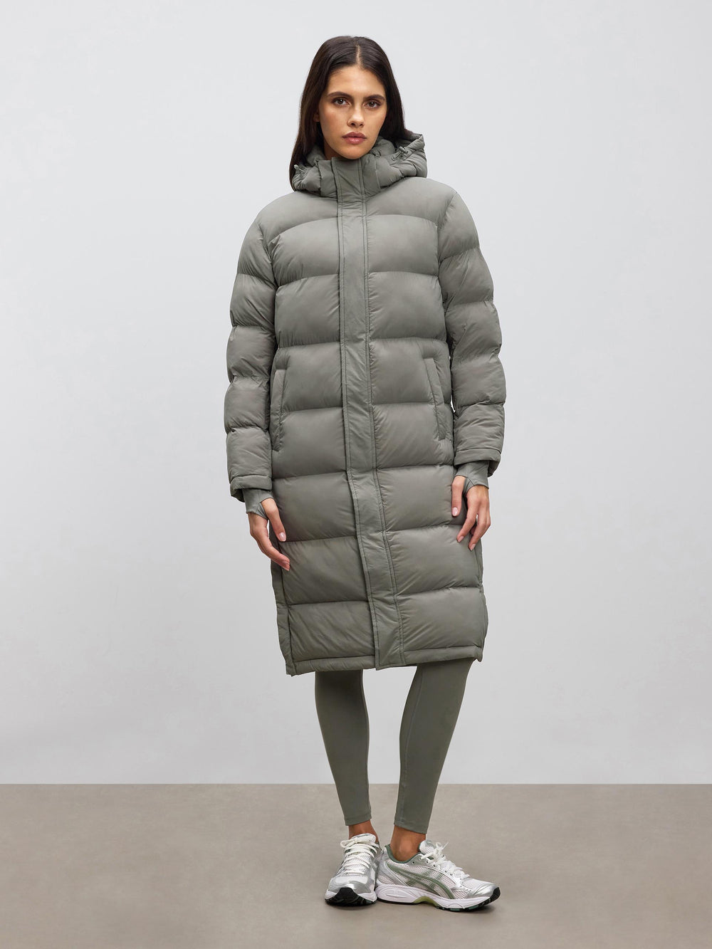 Womens Mid Length Puffer Jacket in Sage | ARNE UK