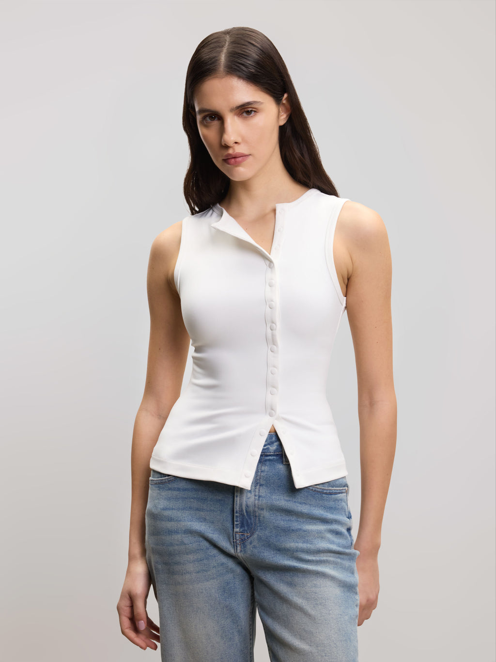 Womens Popper Vest Top in White | ARNE UK