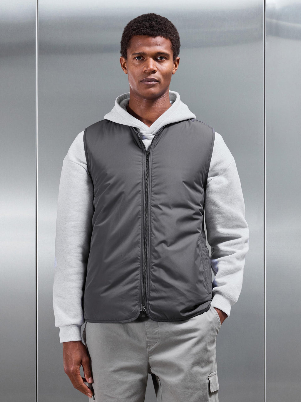 Zip Through Padded Vest in Grey | ARNE UK